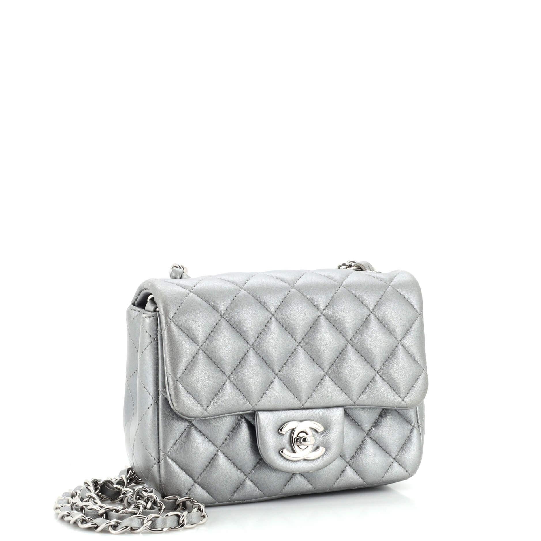 Chanel Square Classic Single Flap Bag Quilted Metallic Lambskin Mini ...