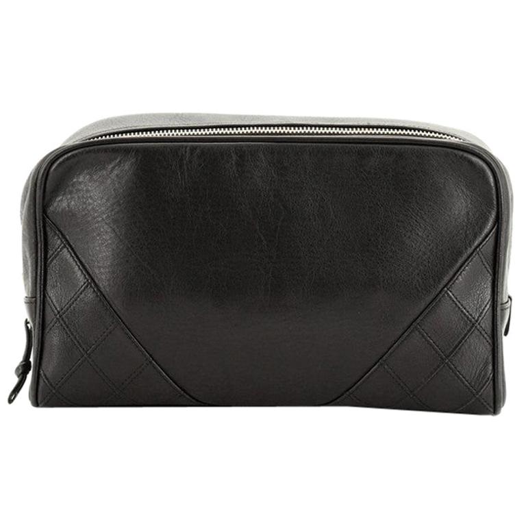 Chanel Square Stitch Toiletry Pouch Lambskin Small at 1stDibs