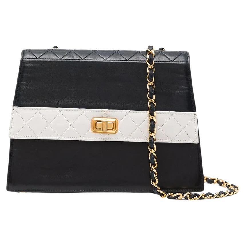 Chanel Square Two Tone Black and White Classic Flap Bag For Sale at 1stDibs