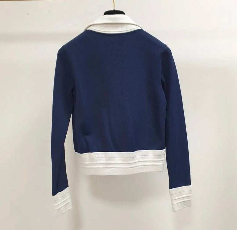 Chanel SS16 Track Navy Blue Cardigan Jacket For Sale at 1stDibs