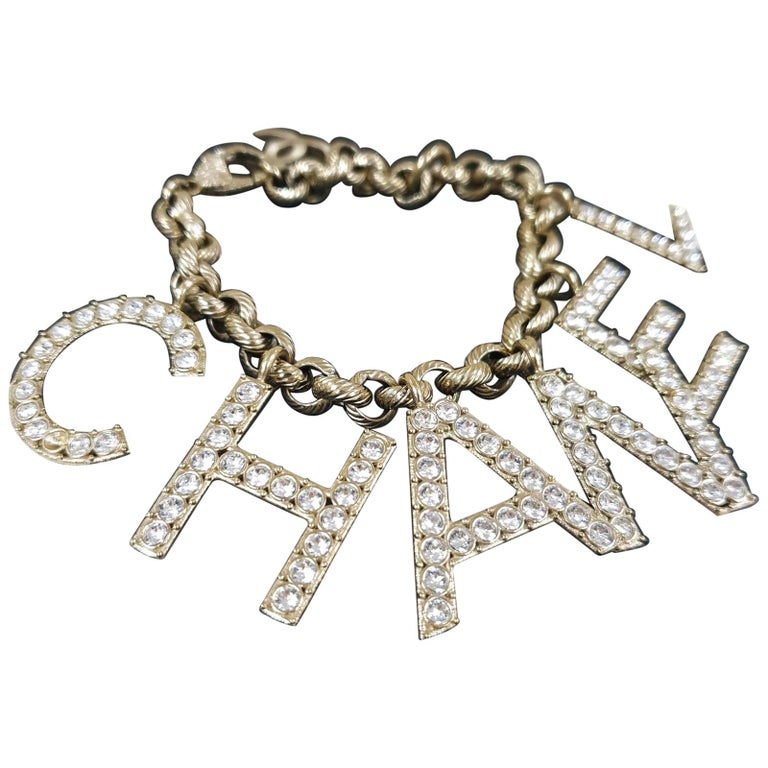CHANEL SS19 Alphabet Logo Crystal Charm Bracelet For Sale at 1stDibs
