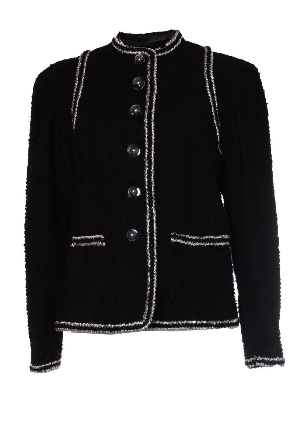 Chanel Statement Black Tweed Jacket with CC Buttons For Sale at 1stDibs