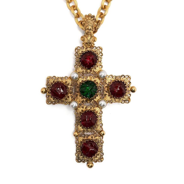 Chanel Stone-embellished Cross Pendant Necklace at 1stDibs