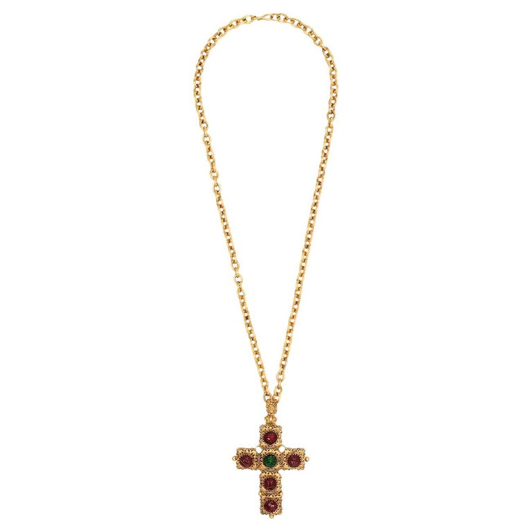 Chanel Stone-embellished Cross Pendant Necklace at 1stDibs
