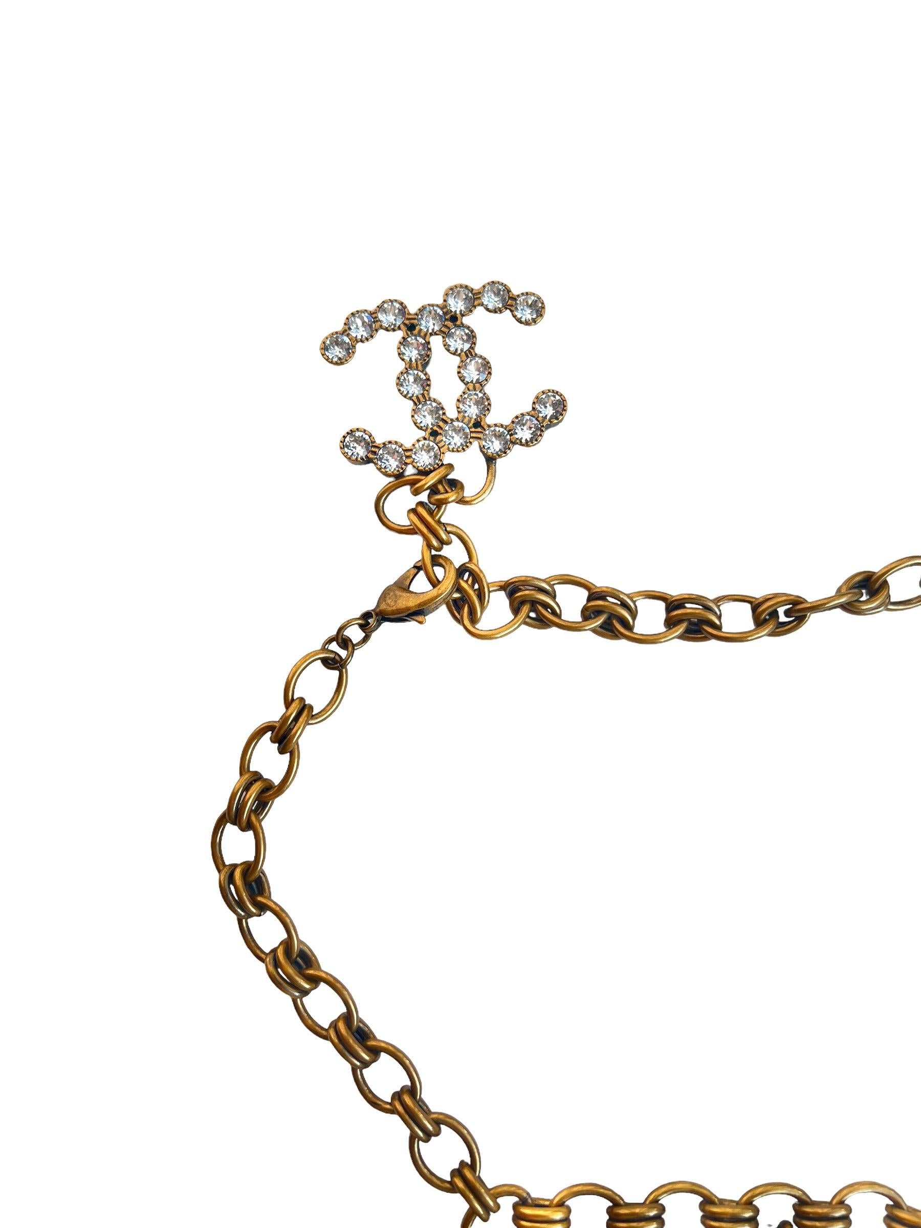 Chanel Strass Gold Crystal Spelled Out Necklace For Sale at 1stDibs