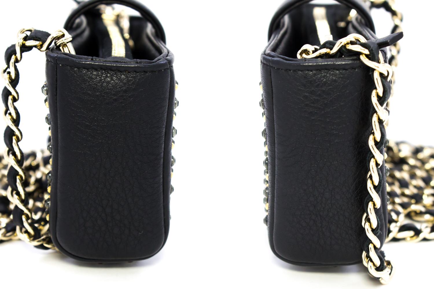 CHANEL Studs Rhinestone Mini Chain Shoulder Bag Black Crossbody Leather ...