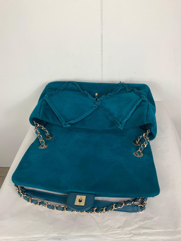 Chanel suede goat skin and gold tone metal dark blue flap bag For Sale ...