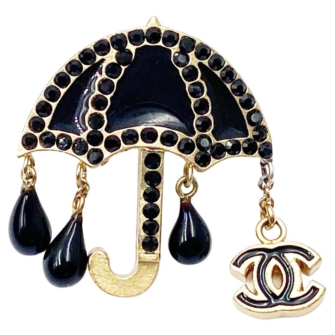 Chanel Rare Gold CC Moon Star Black Crystal 3 Pins For Sale at 1stDibs