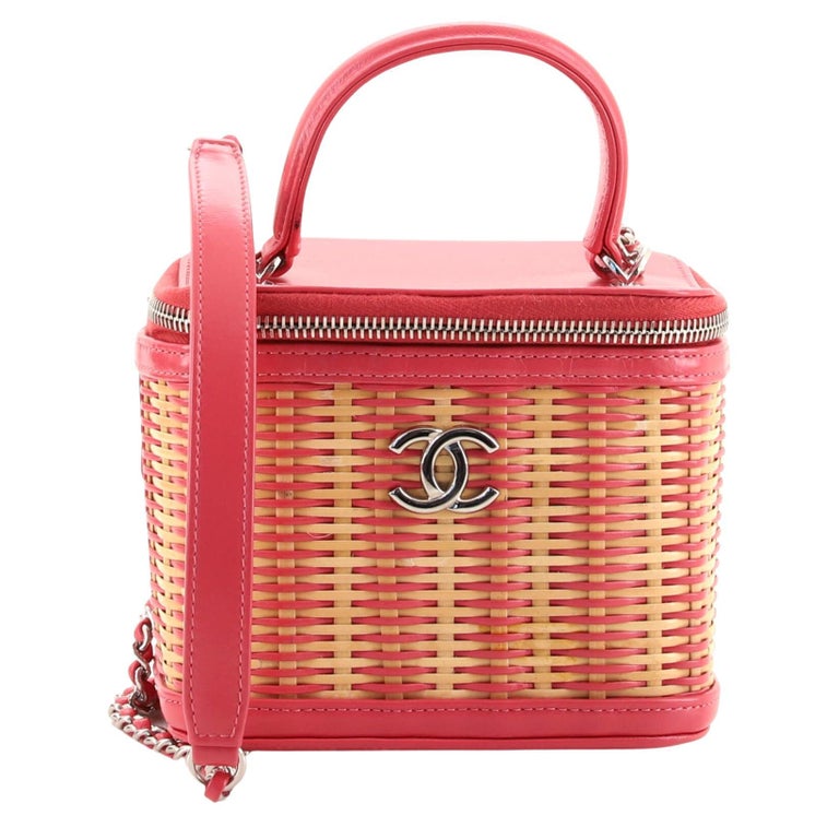 Chanel Take Away Vanity Case Rattan and Calfskin Medium For Sale at 1stDibs