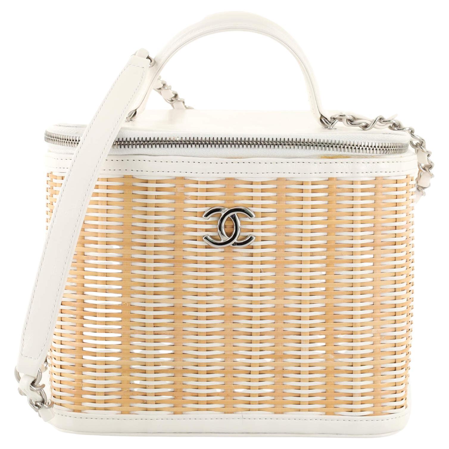Chanel Take Away Vanity Case Rattan and Calfskin Medium at 1stDibs