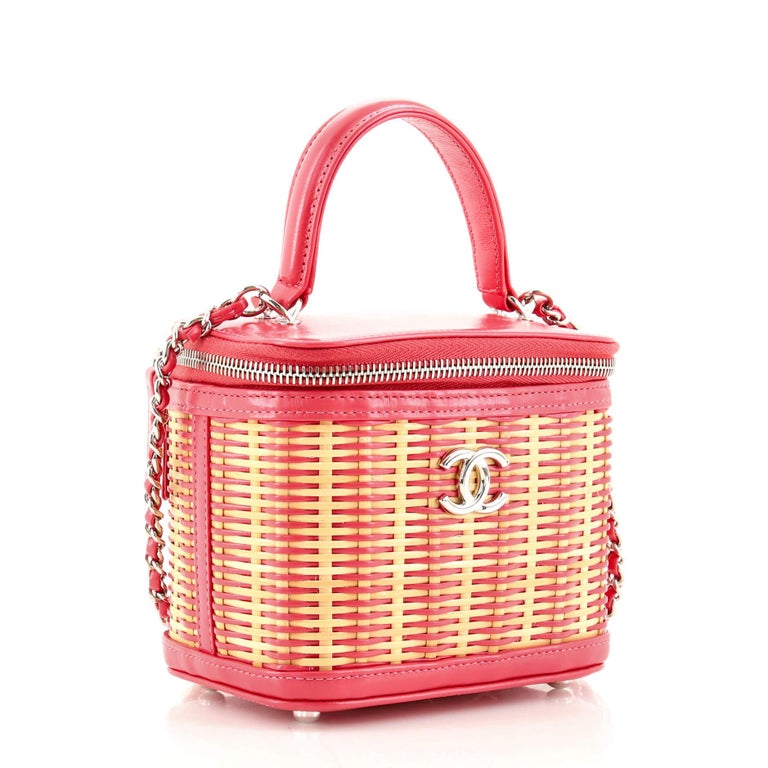 Chanel Take Away Vanity Case Rattan and Calfskin Small at 1stDibs