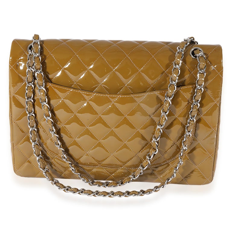 Chanel Tan Quilted Patent Leather Maxi Double Flap For Sale at 1stDibs
