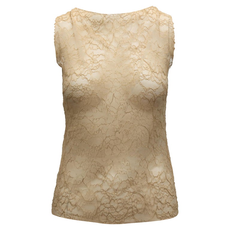 Chanel Tan Sheer Lace Sleeveless Top For Sale at 1stDibs