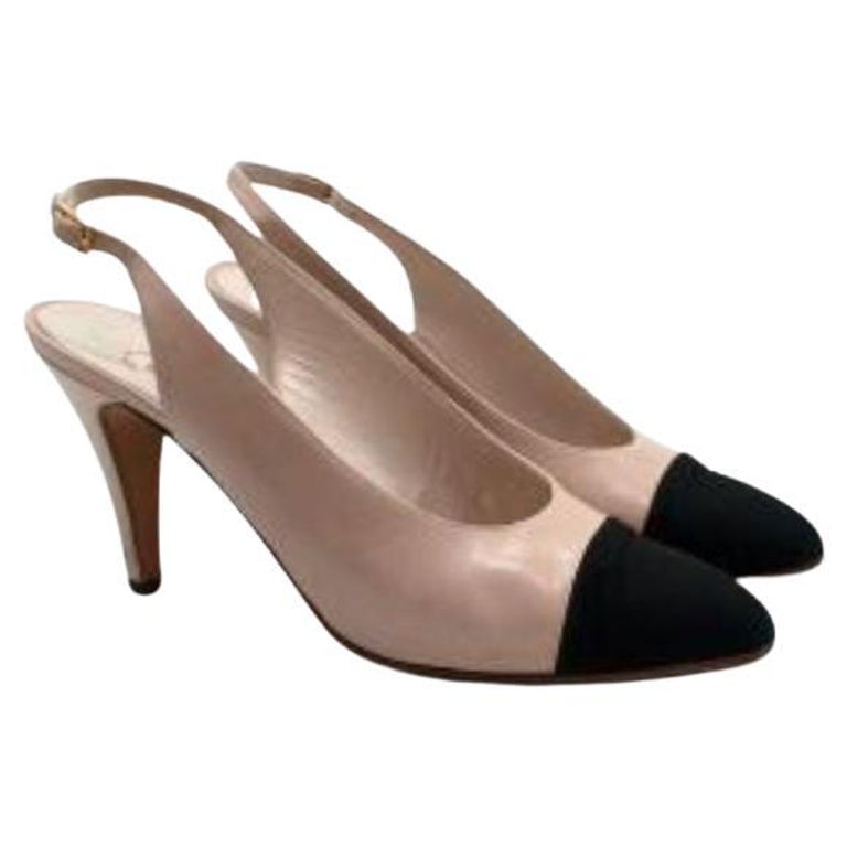 Chanel Taupe Slingback Cap Toe Heels For Sale at 1stDibs