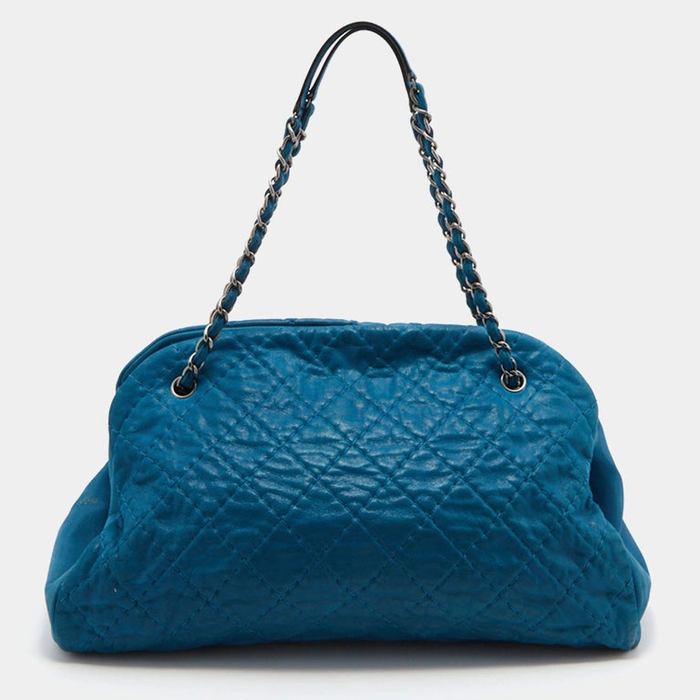 Chanel Teal Blue Quilted Leather Just Mademoiselle Bowler Bag For Sale ...