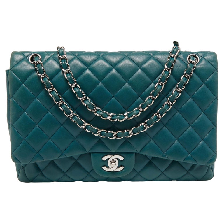 Chanel Teal Blue Quilted Leather Maxi Classic Single Flap Shoulder Bag ...