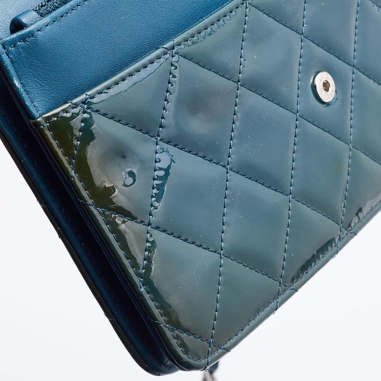 Chanel Teal Blue Quilted Patent Leather WOC Clutch For Sale at 1stDibs