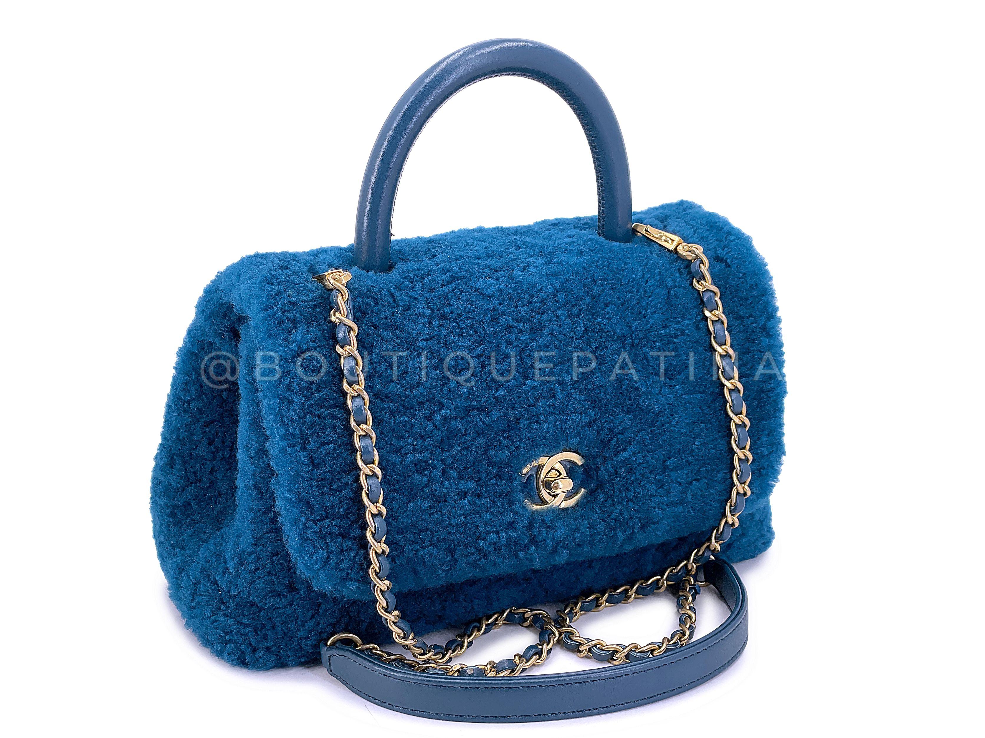 Chanel Teal Blue Shearling Fur Small Coco Handle Flap Bag GHW 67748 For ...