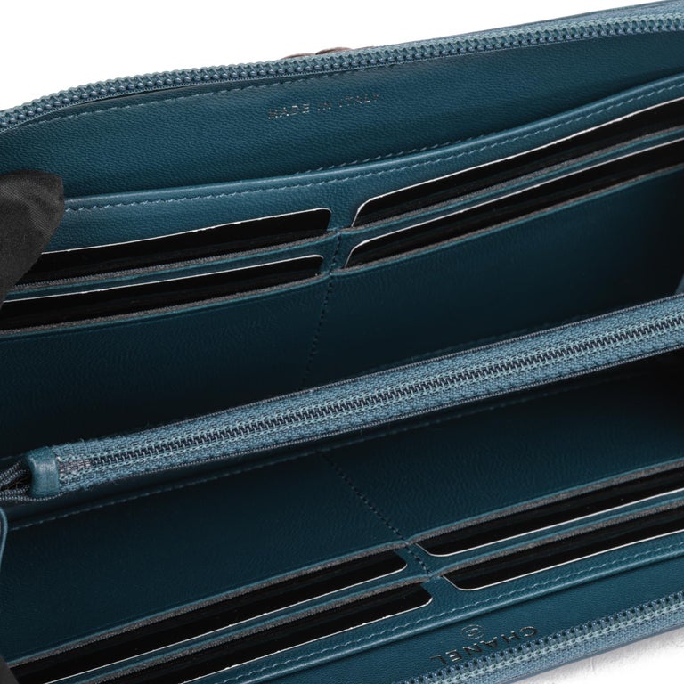 Chanel Teal Lambskin Leather Boy Matrasse Long Wallet For Sale at 1stDibs
