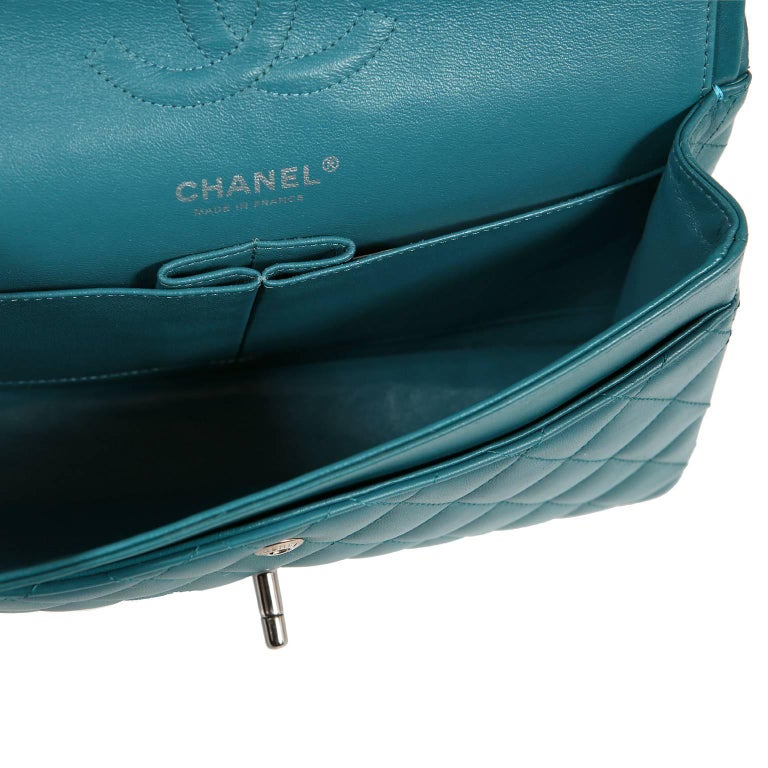 Chanel Teal Lambskin Medium Classic Double Flap Bag at 1stDibs | teal ...