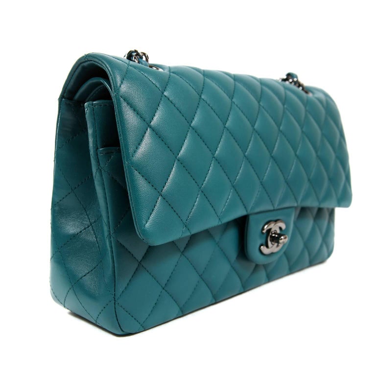 Chanel Teal Lambskin Medium Classic Double Flap Bag at 1stDibs | teal ...