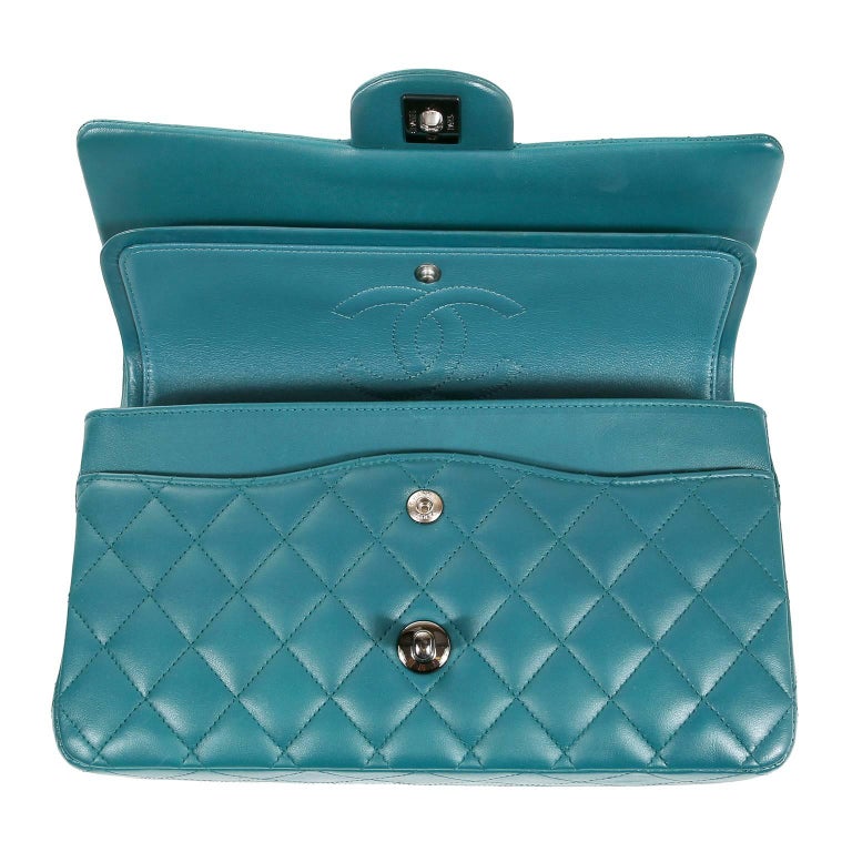 Chanel Teal Lambskin Medium Classic Double Flap Bag at 1stDibs | teal ...