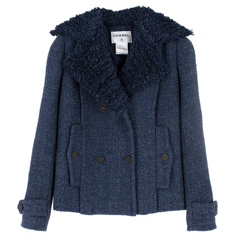 Chanel textured-lapel blue tweed jacket 34 at 1stDibs