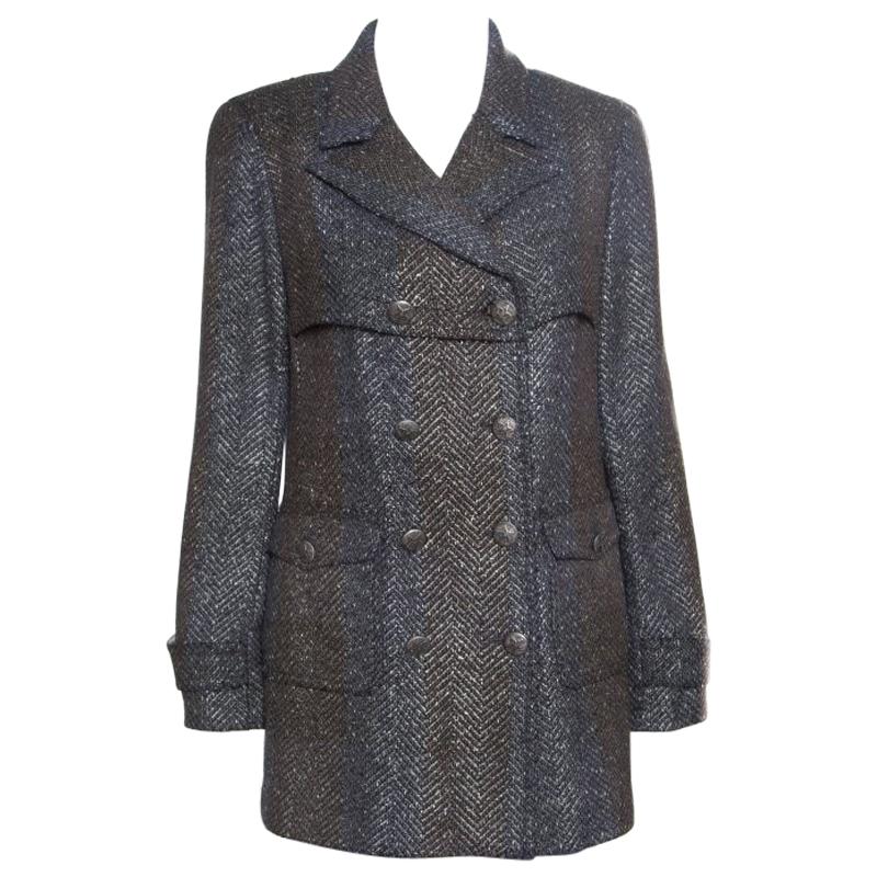 Chanel Textured Ombre Chevron Pattern Double Breasted Blazer M For Sale ...