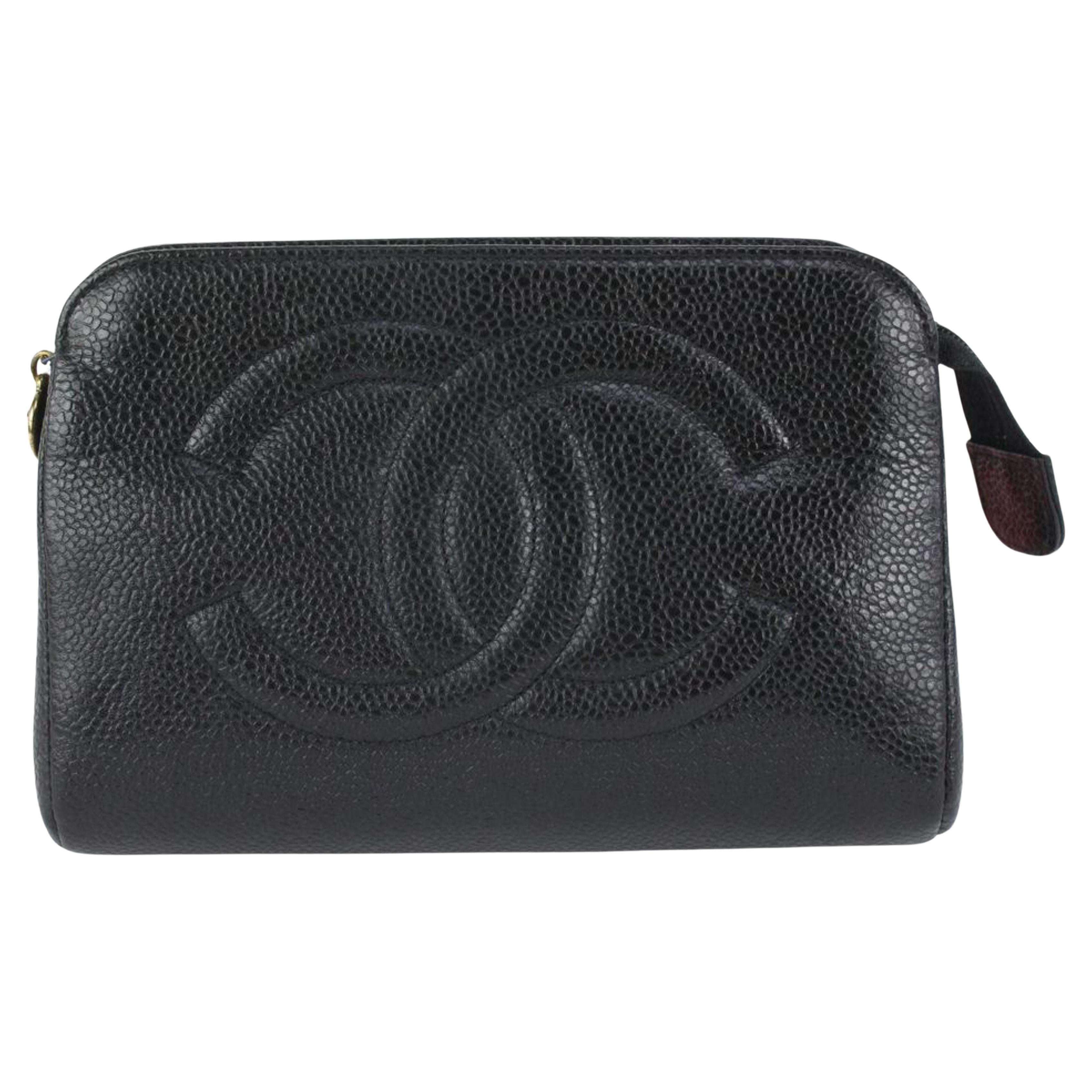 Chanel Black Caviar Leather Cosmetic Pouch Make Up Clutch 104c32 at 1stDibs