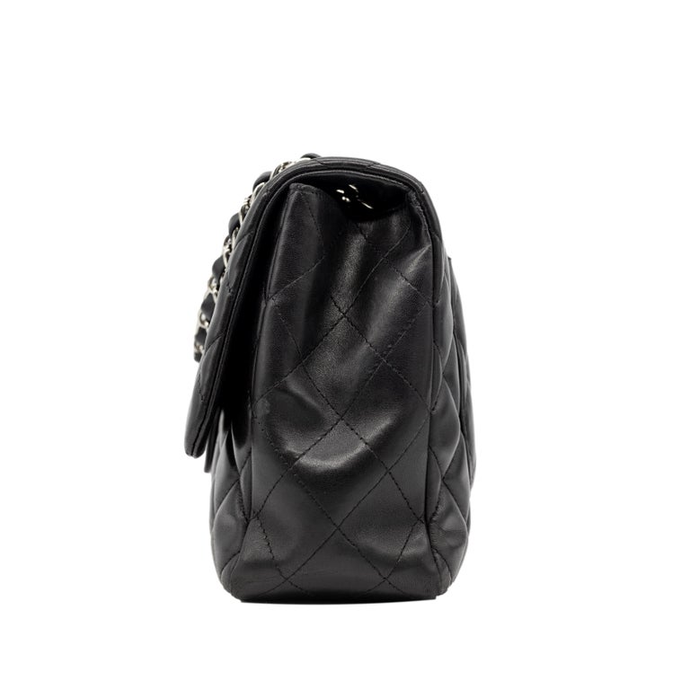 Chanel Timeless Black Jumbo Single Flap Quilted Lambskin Shoulder Bag ...