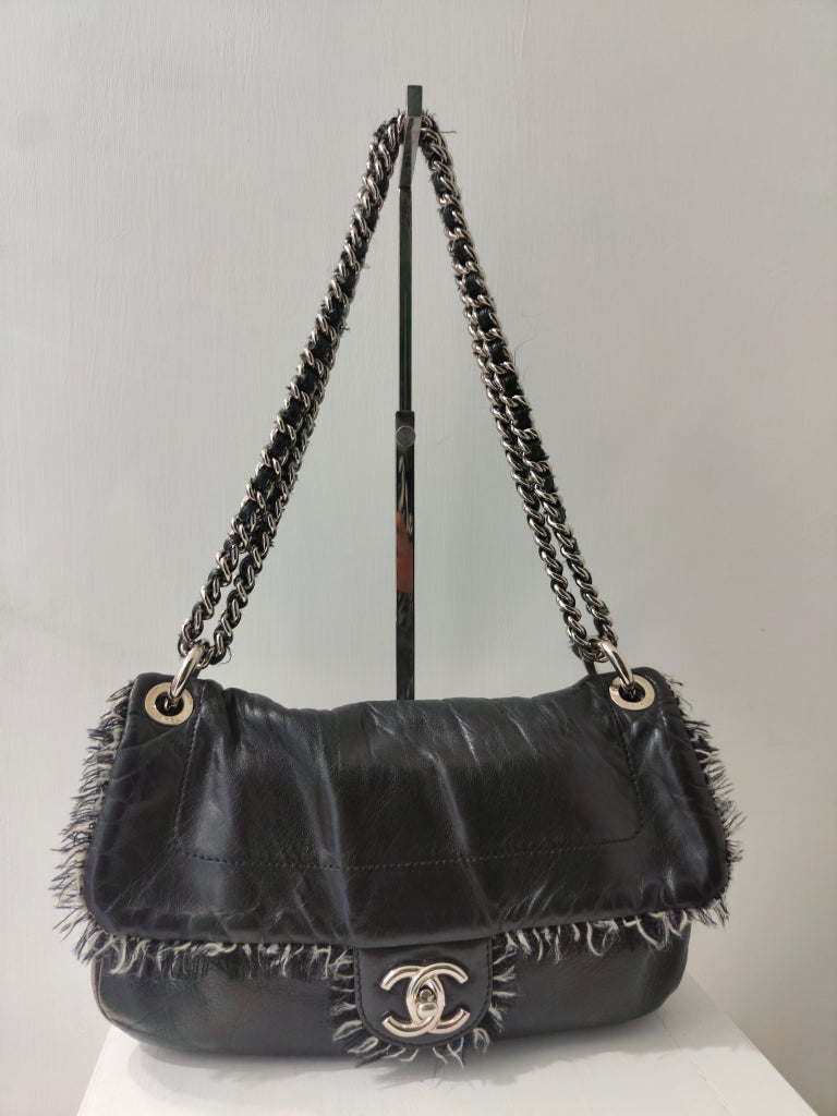 Chanel timeless black leather silver hardware shoulder bag For Sale at ...