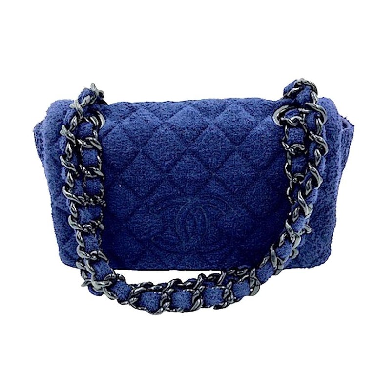 CHANEL Timeless Blue Terrycloth Bag For Sale at 1stDibs