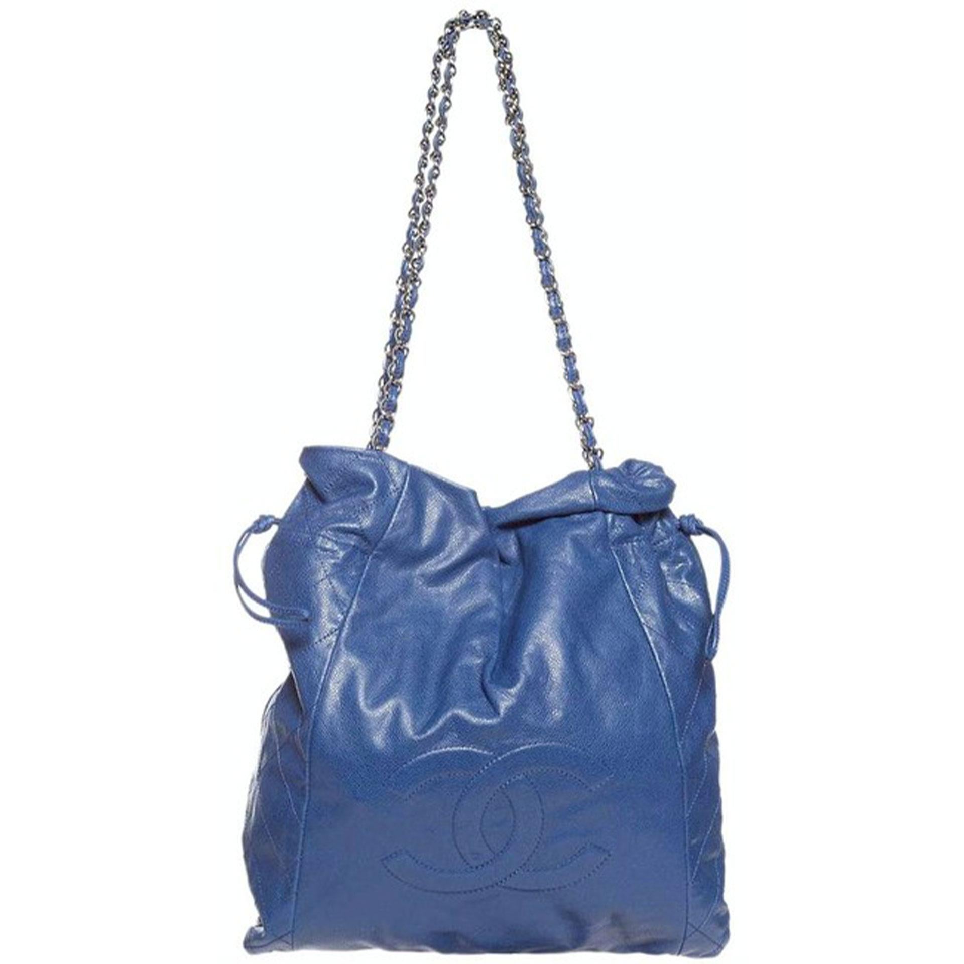 Chanel Timeless Faux Drawstring Royal Blue Caviar Leather Shopping Tote ...