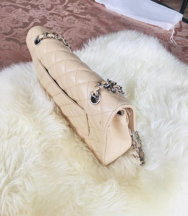 Chanel Timeless CC Double Flap Beige Caviar Bag For Sale at 1stDibs