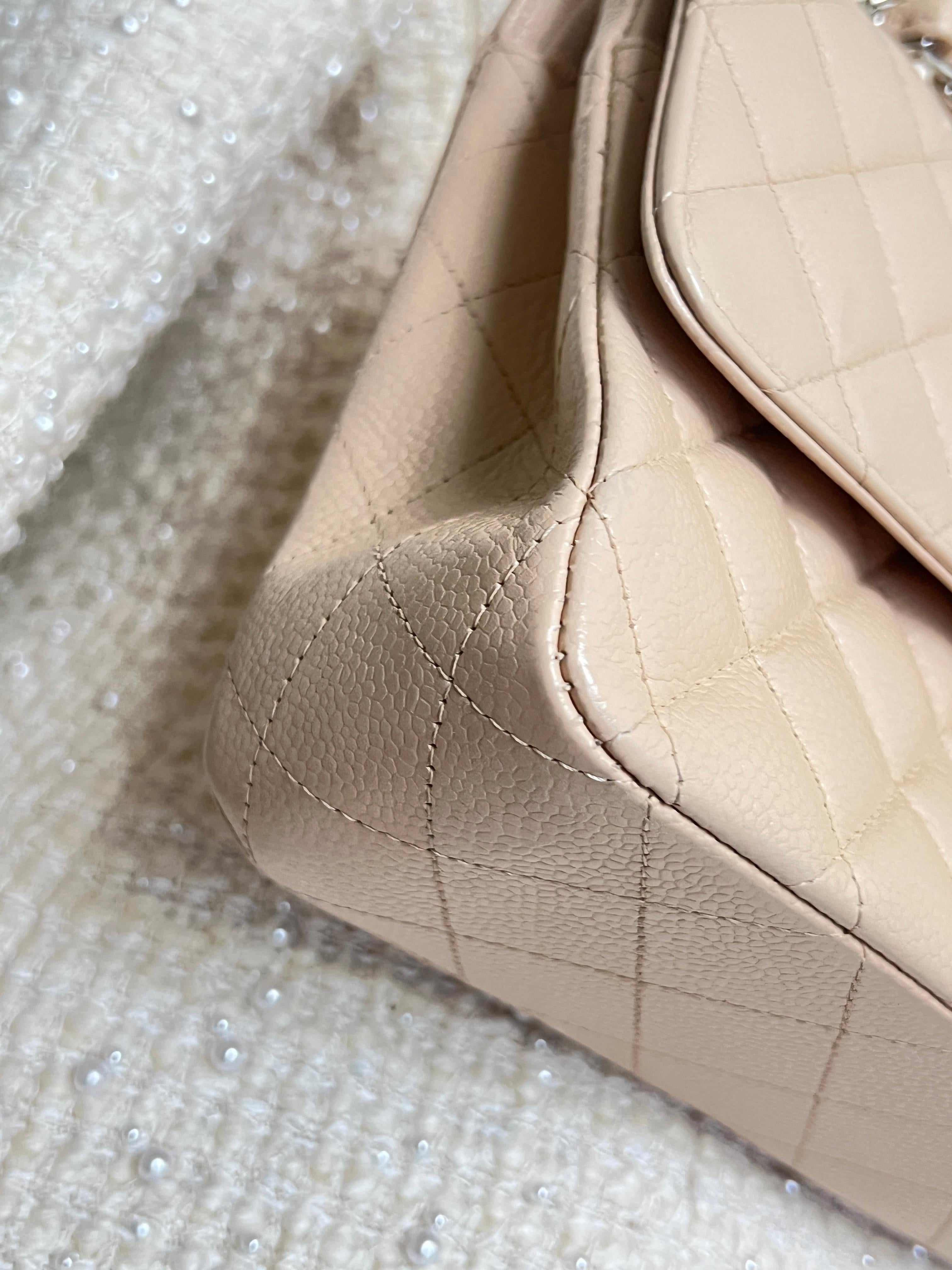 Chanel Timeless CC Double Flap Beige Caviar Bag For Sale at 1stDibs