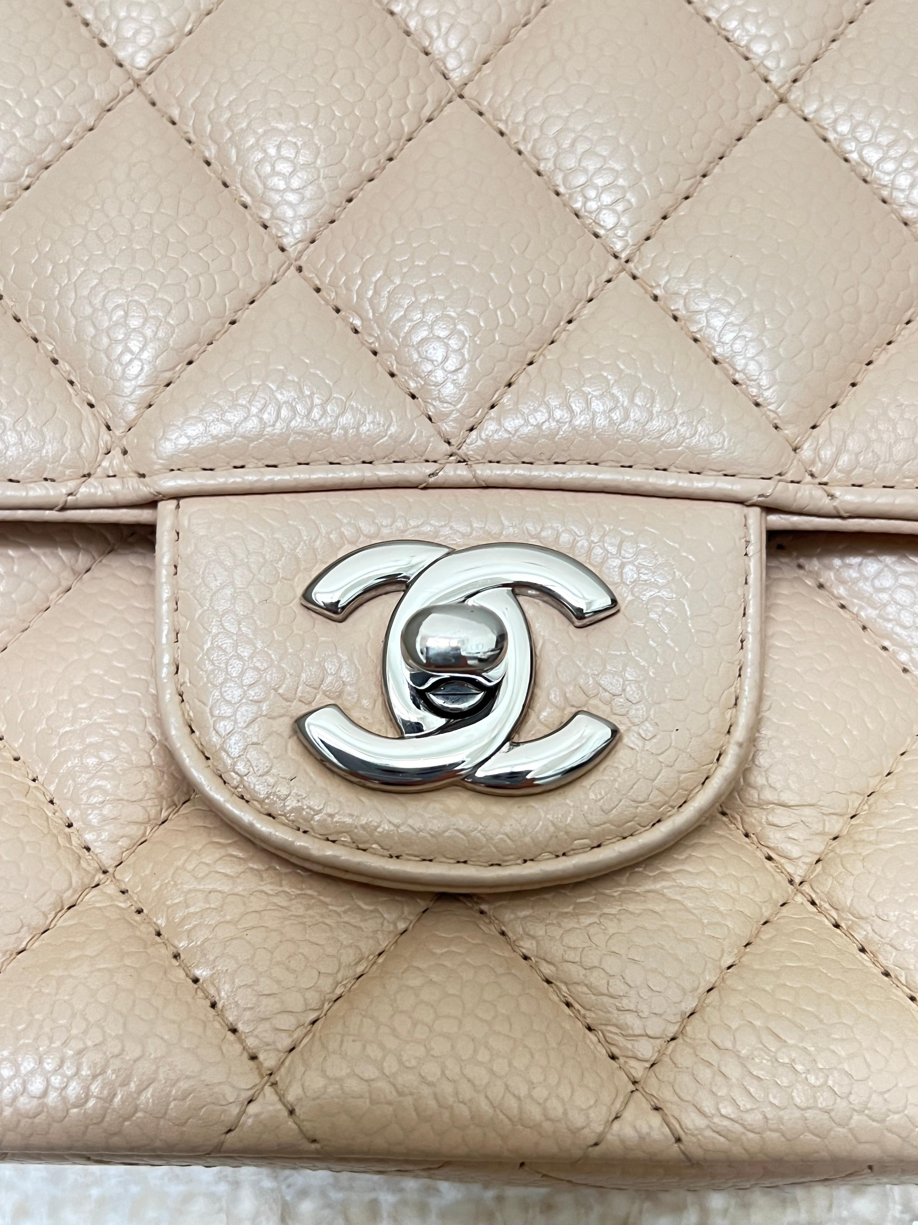 Chanel Timeless CC Double Flap Beige Caviar Bag For Sale at 1stDibs