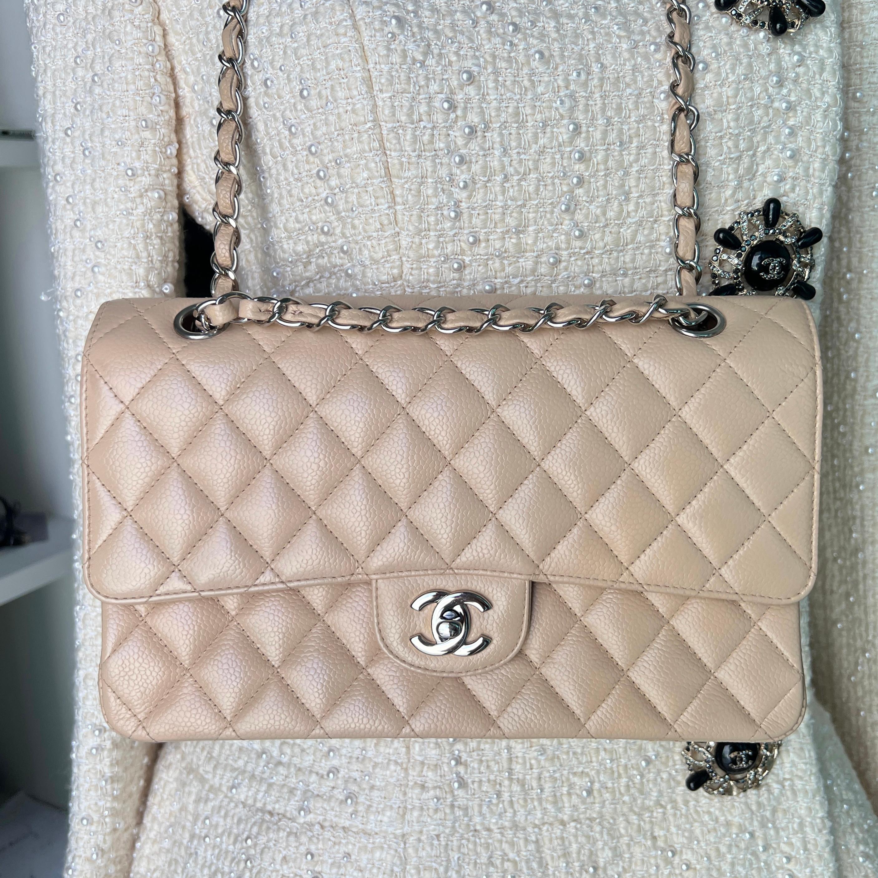 Chanel Timeless CC Double Flap Beige Caviar Bag For Sale at 1stDibs