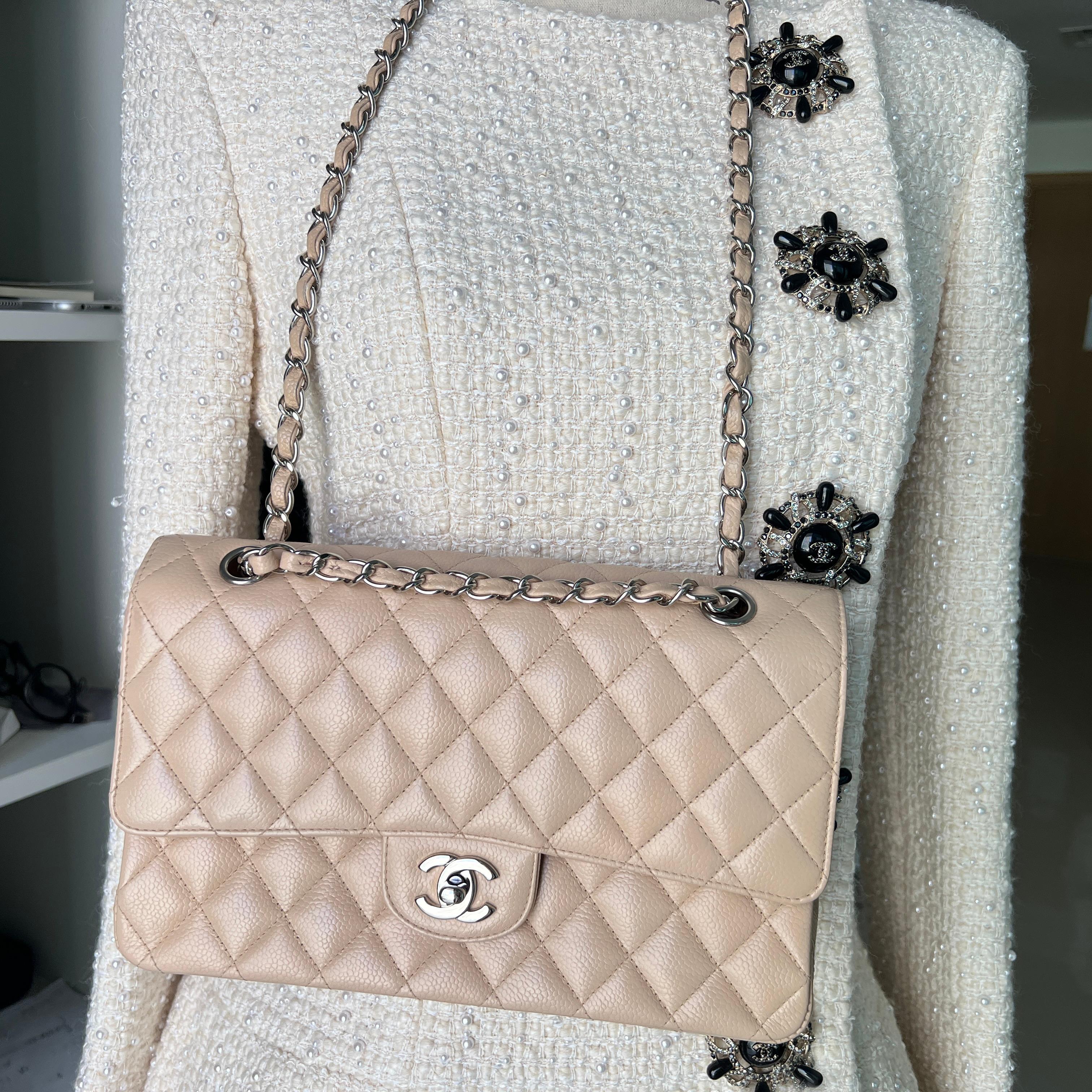 Chanel Timeless CC Double Flap Beige Caviar Bag For Sale at 1stDibs
