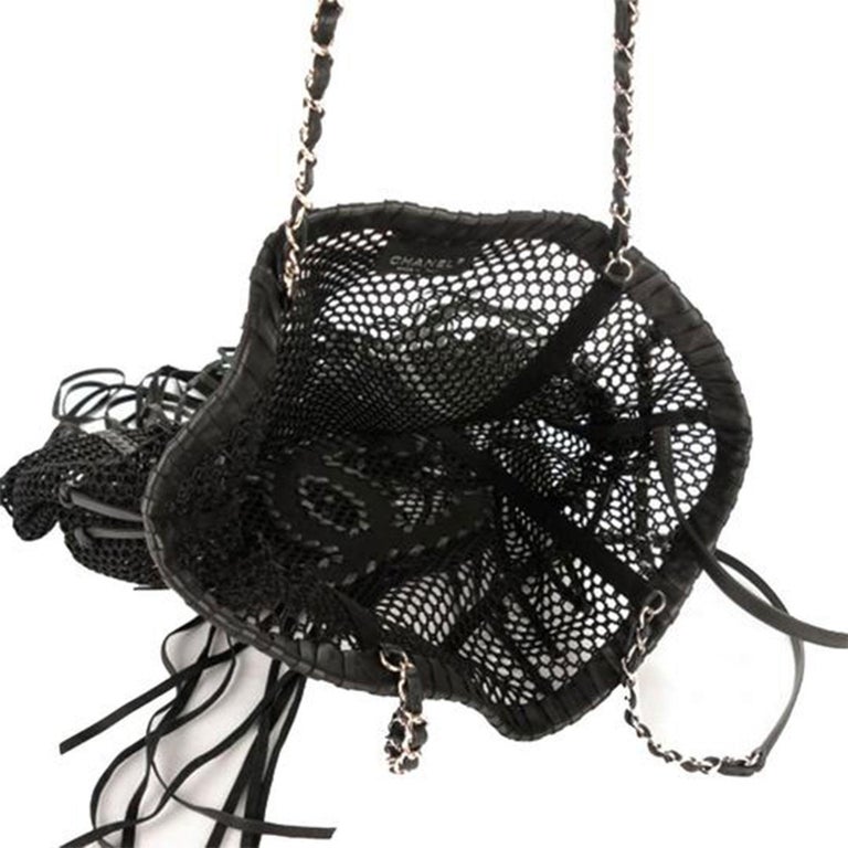 Chanel Timeless Fringe Large Mesh Black Leather Tote For Sale at ...