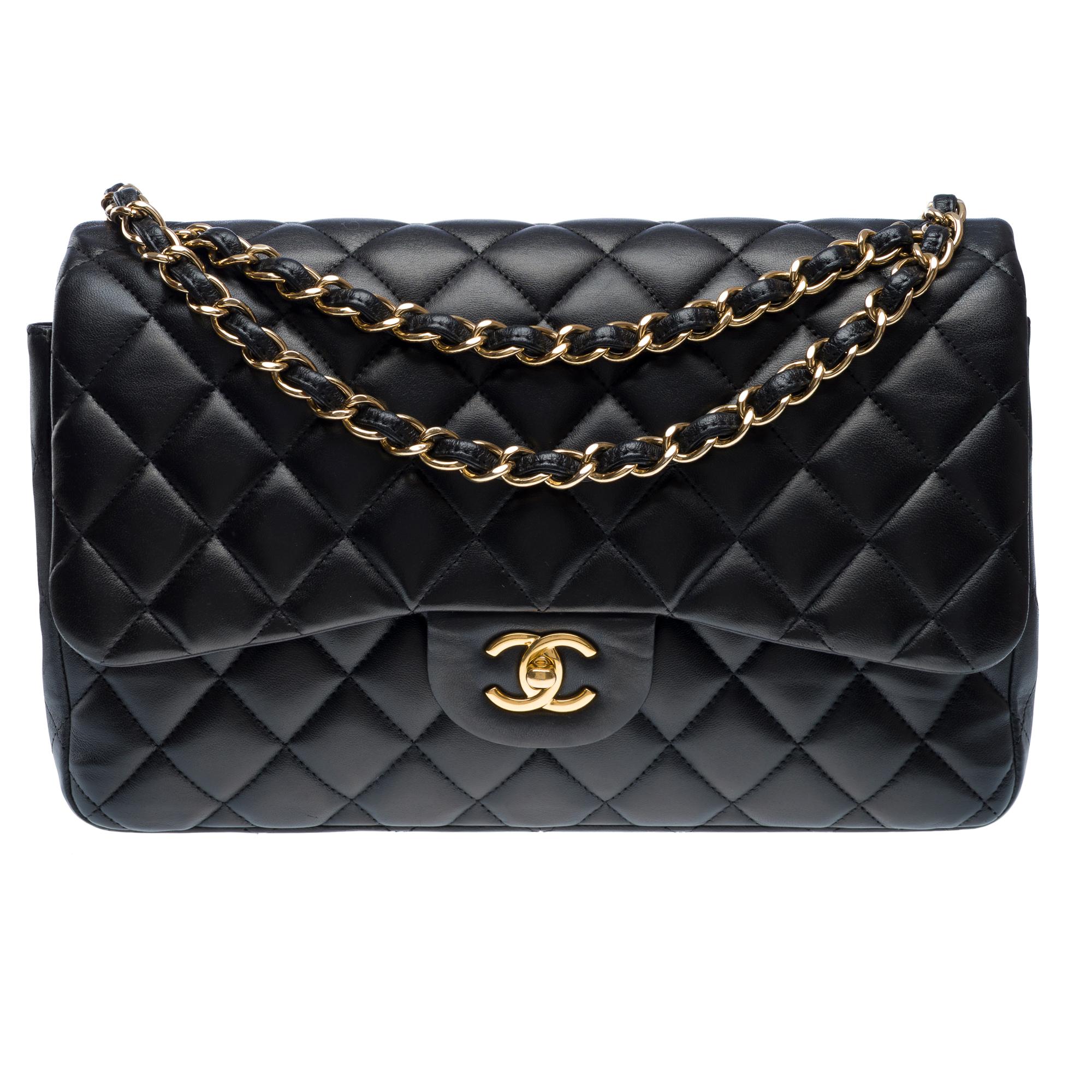 Chanel Timeless Jumbo double flap shoulder bag in Quilted Black ...