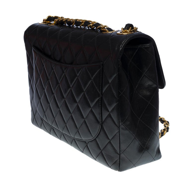 Chanel Timeless Jumbo single flap shoulder bag in black quilted ...
