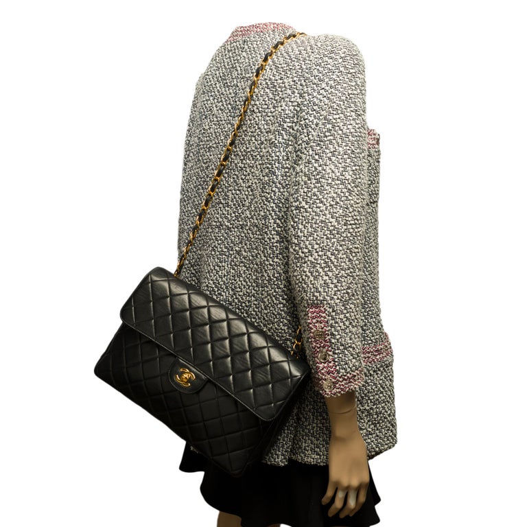 Chanel Timeless Jumbo single shoulder flap bag in black quilted ...
