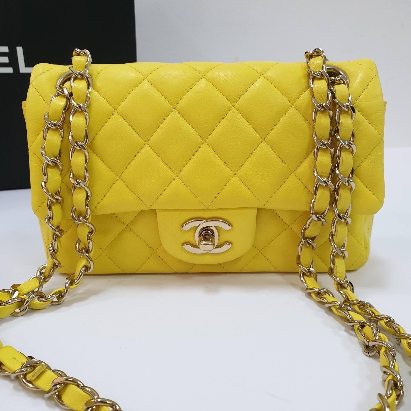 Chanel Timeless Mini Rectangular Lamb Yellow Flap Bag For Sale at 1stDibs