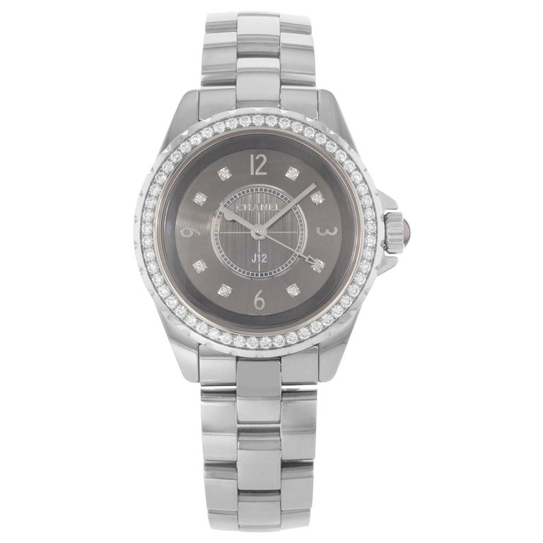 Chanel Titanium Ceramic Gray Diamond Dial Quartz Ladies Watch J12 H2565 ...