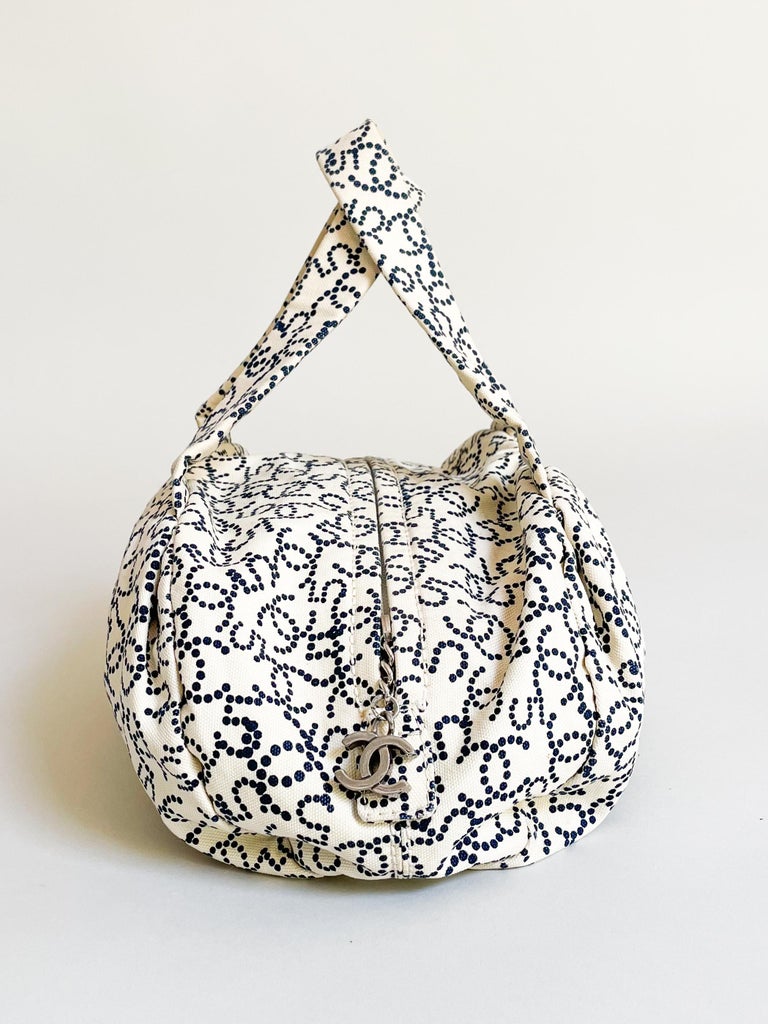 Chanel toile printed hand bag For Sale at 1stDibs