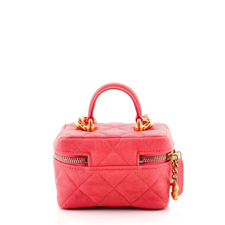 Chanel Top Handle Zip Around Vanity Case with Chain Quilted Caviar Mini ...