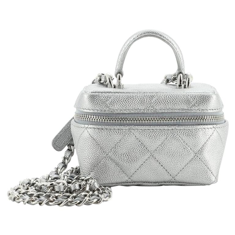 Chanel Top Handle Zip Around Vanity Case with Chain Quilted Caviar Mini ...