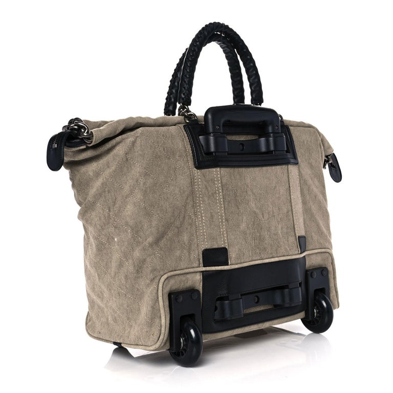 Chanel Travel Taupe Quilted Canvas Lambskin Rolling Carry On Suitcase ...