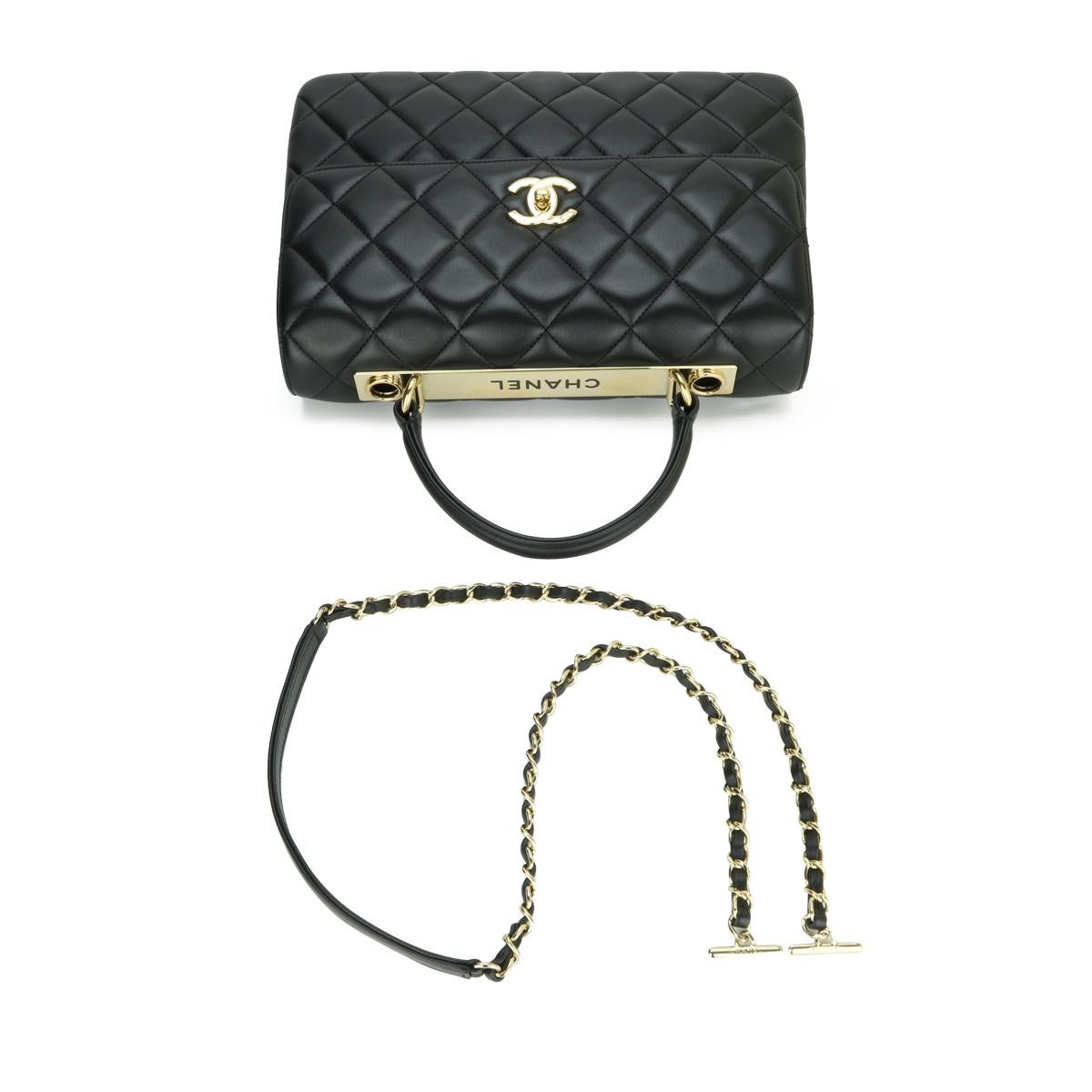 CHANEL Trendy CC Top Handle Bag Medium Black Lambskin Light Gold ...