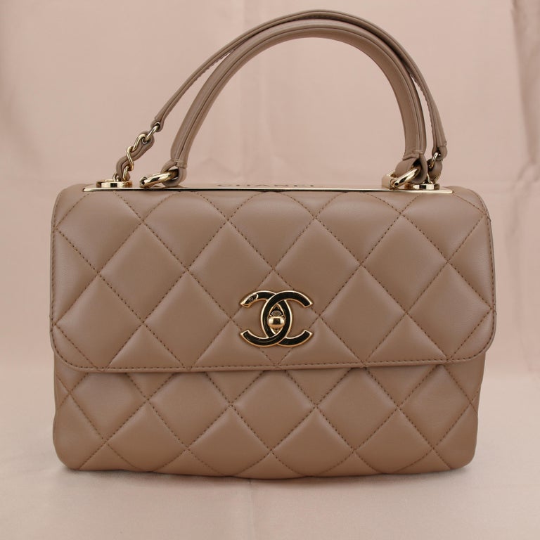 Chanel Trendy Cc Top Handle Beige Quilted Lambskin Small Handbag For ...